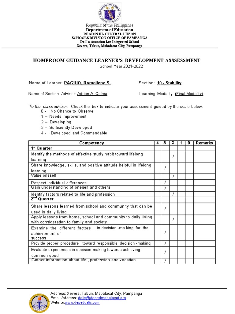 Dalis HG Grading | PDF | Learning | Educational Assessment