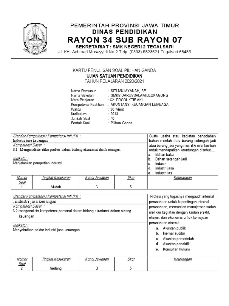 Kartu Soal C2 Produktif AKL USBN 2021 | PDF