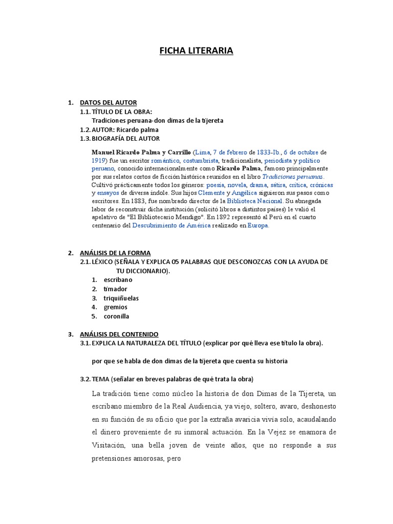 Ficha Literaria Resuelta 4k | PDF