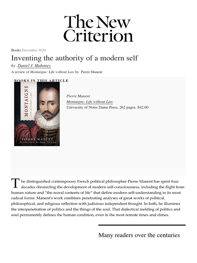 Inventing The Authority of A Modern Self by Daniel J. Mahoney Published ...