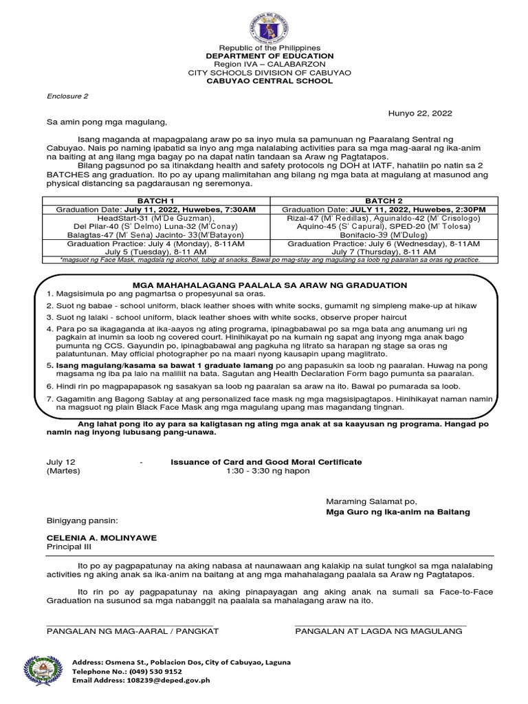 Enclosure 2 Graduation Reminders | PDF