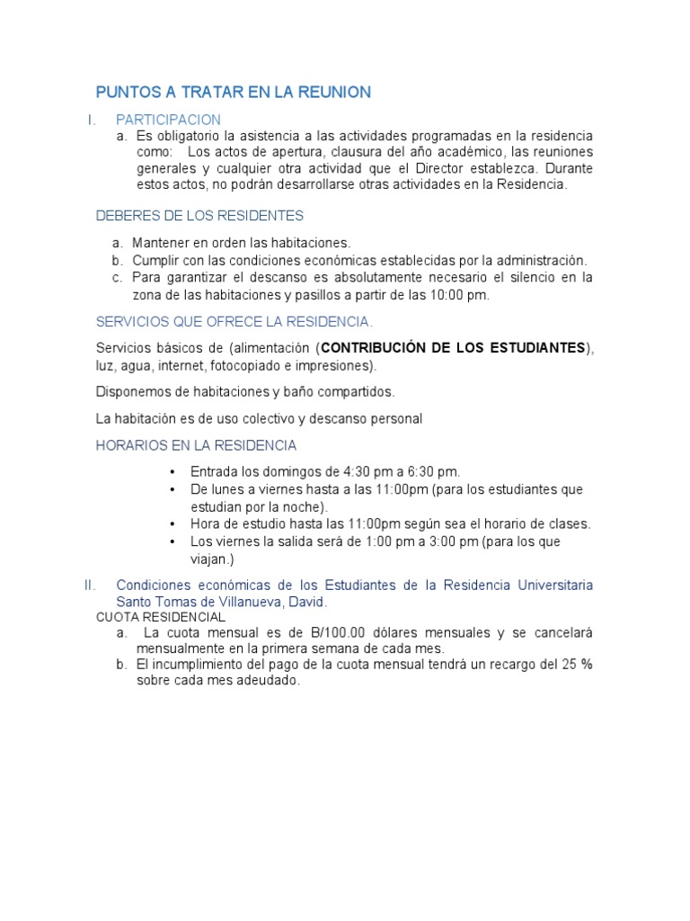 Puntos A Tratar en La Reunion | PDF