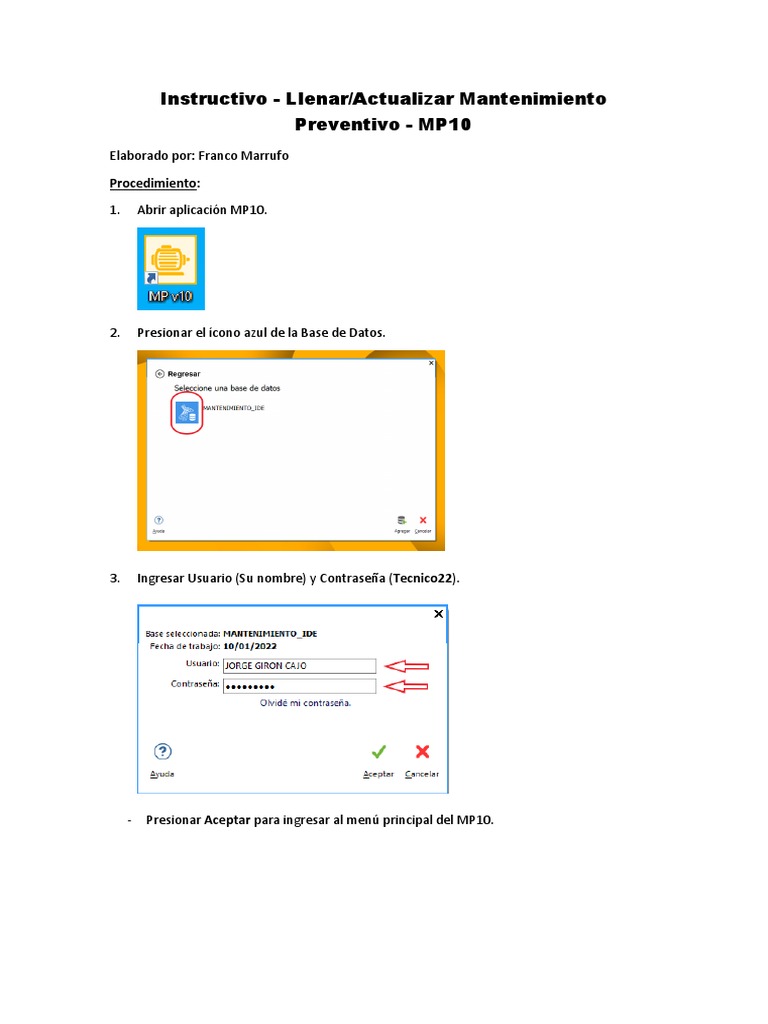 Instructivo - Llenar y Actualizar Mantenimiento Preventivo - MP10 | PDF