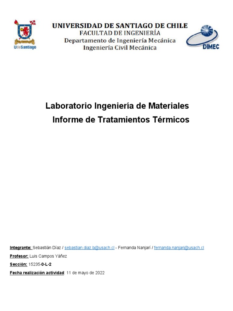 Lab Tratamientos Térmicos Usach | PDF | Tratamiento a base de calor | Dureza