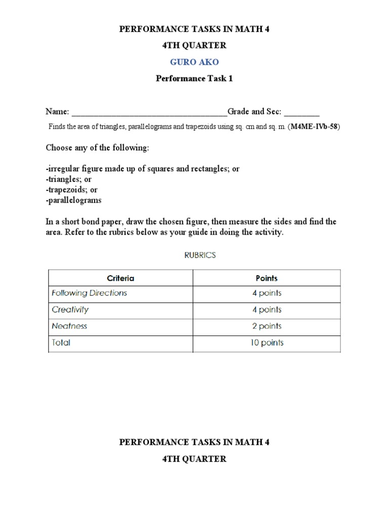 Math 4 Q4 | PDF | Area | Rectangle