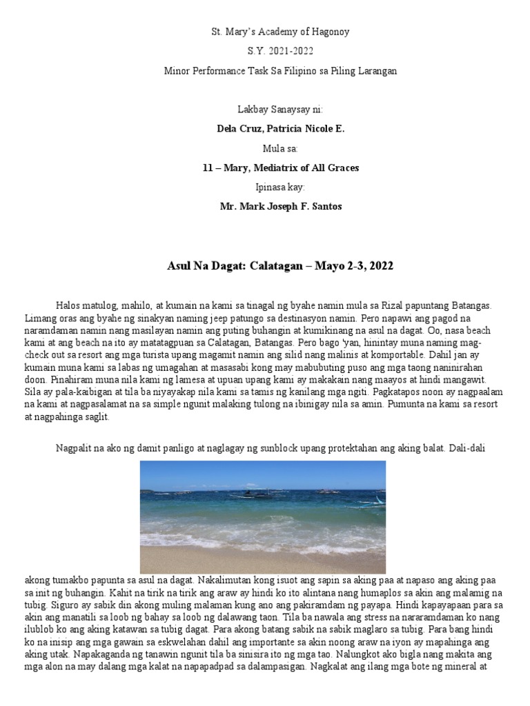 Lakbay Sanaysay Example | PDF