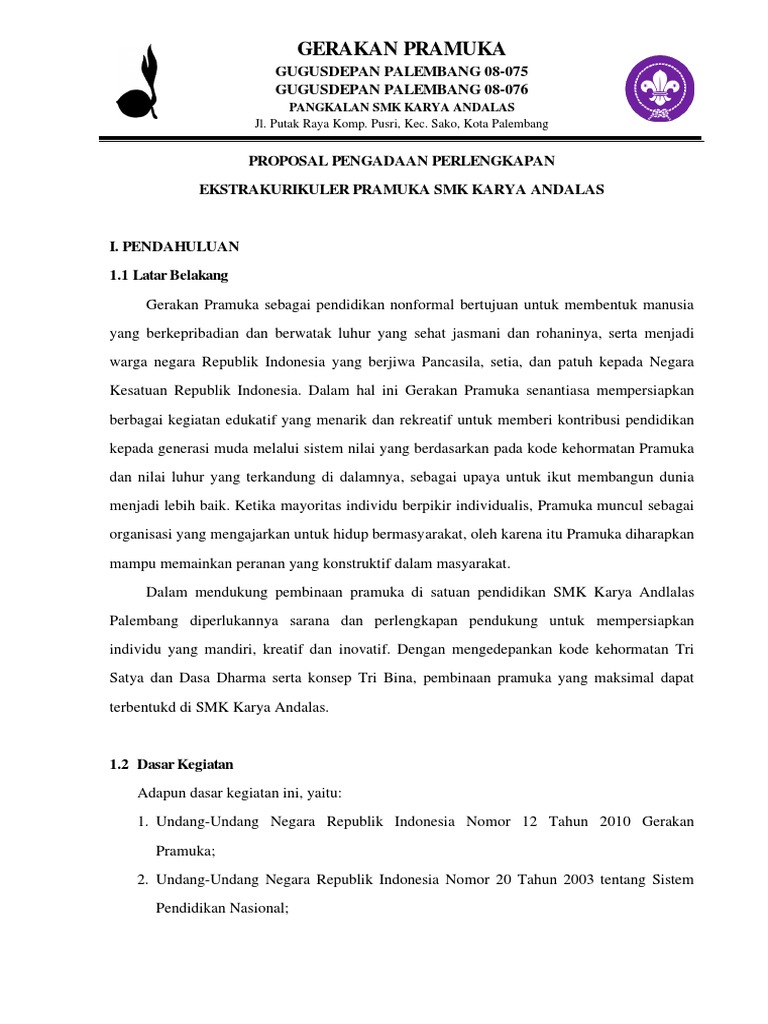 Proposal Pengadaan Barang Pramuka SMK Karya Andalas | PDF