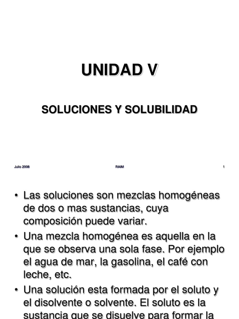 Unidad V | Descargar gratis PDF | Solubilidad | Concentración Unidad V | Descargar gratis PDF | Solubilidad | Concentración