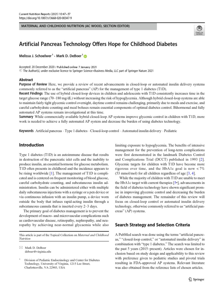 Artificial Pancreas Technology Offers Hope For Childhood Diabetes | PDF ...