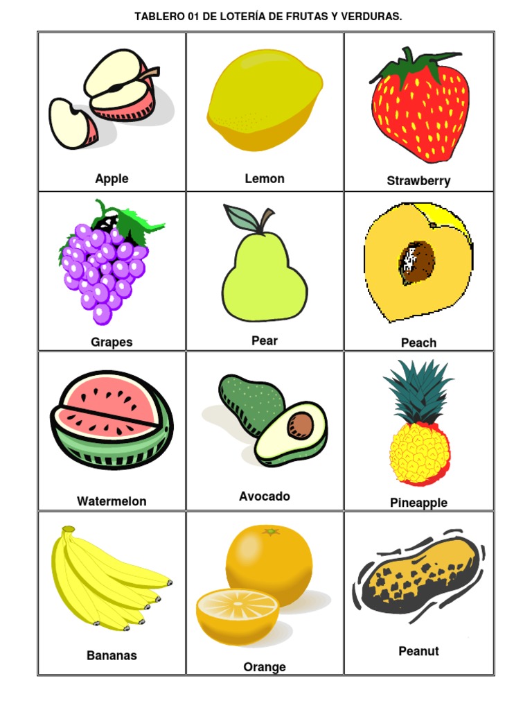 Loteria de Frutas Inglés 1 | PDF