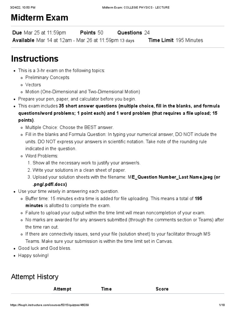 College Physics Midterm Exam Guide | PDF | Mass | Force