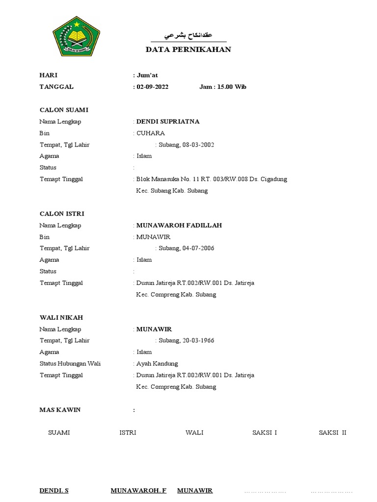 Data Pernikahan | PDF