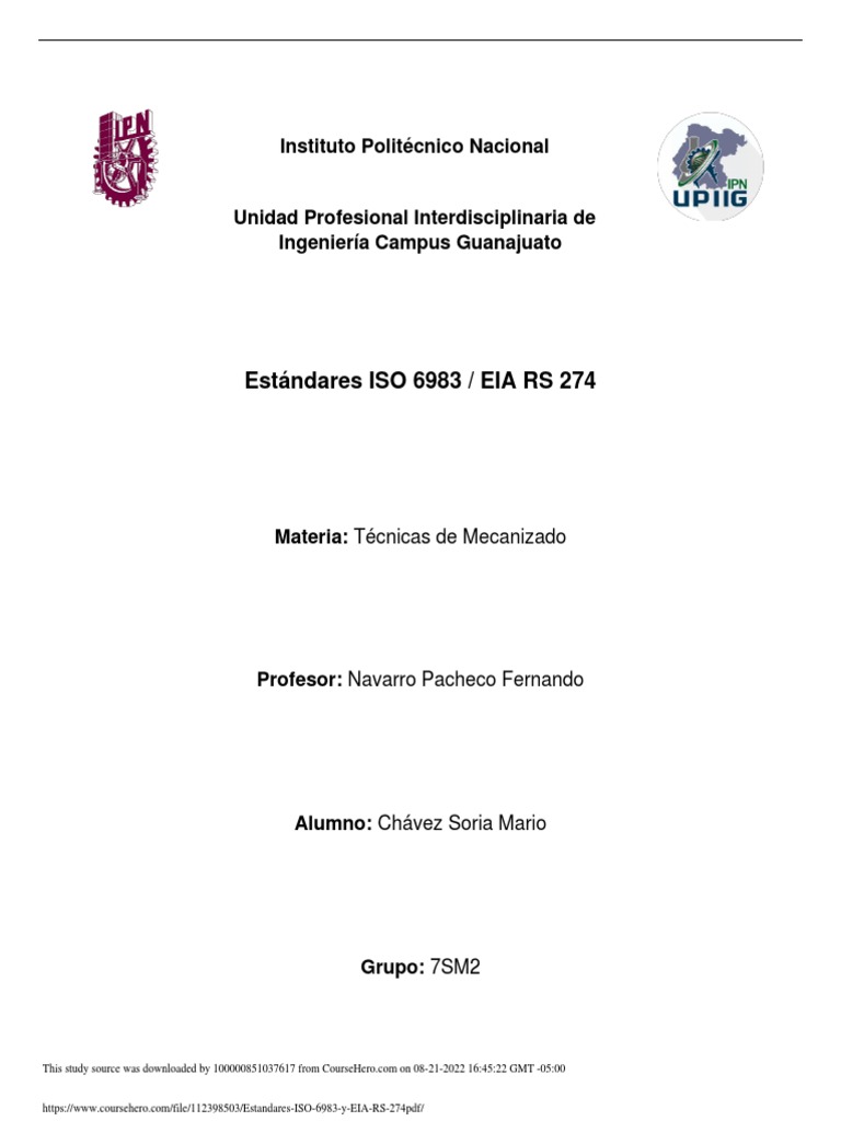 Estandares ISO 6983 y EIA RS 274 PDF | PDF | Control numerico | Programa de computadora