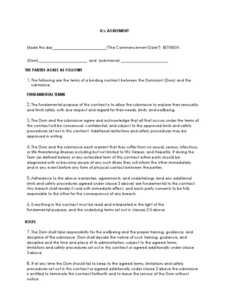 Basic Contract | Download Free PDF | Dominance And Submission | Bondage ...