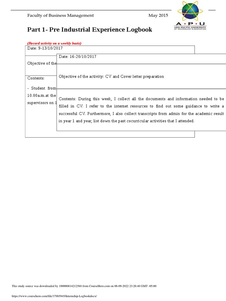 Internship Logbook | PDF | Internship | Job Hunting