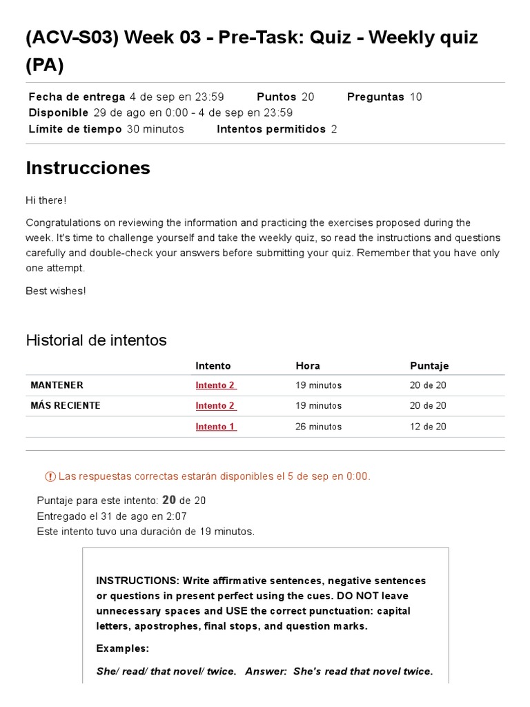 Week 03 Grammar Quiz Instructions | PDF | Cognition | Language Mechanics