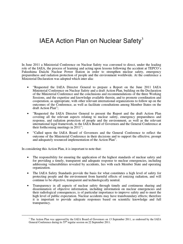 Nuclear Safety Action Plan | PDF | International Atomic Energy Agency ...