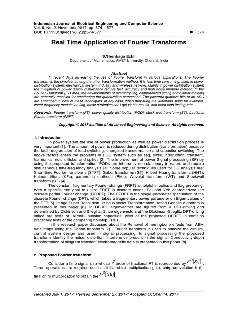 Real Time Application of Fourier Transforms | PDF | Telecommunications Engineering | Computer ...