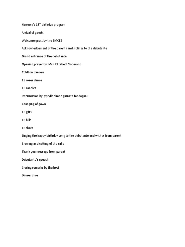 Henessy's 18th Birthday Program | PDF | Cooking, Food & Wine | Art