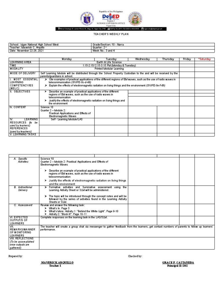 Weekly Teacher Plan | PDF | Cognitive Science | Behavior Modification