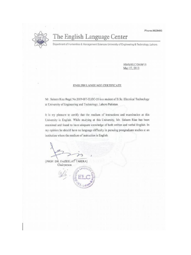 English Proficiency Letter | PDF