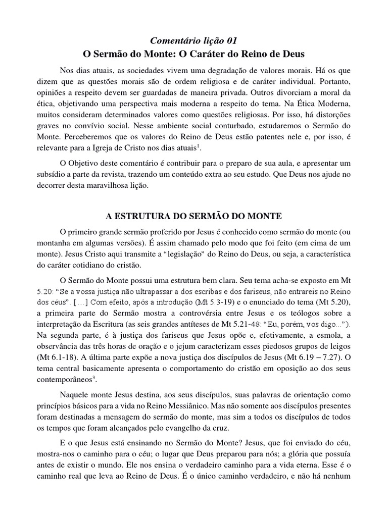 Lição 1 O Sermão Do Monte O Caráter Do Reino De Deus Dc Antonio