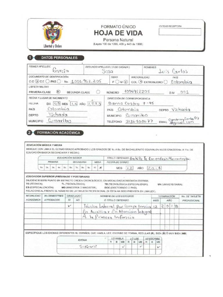Actualizada Hoja de Vida de Luis Carlos Garcia | PDF