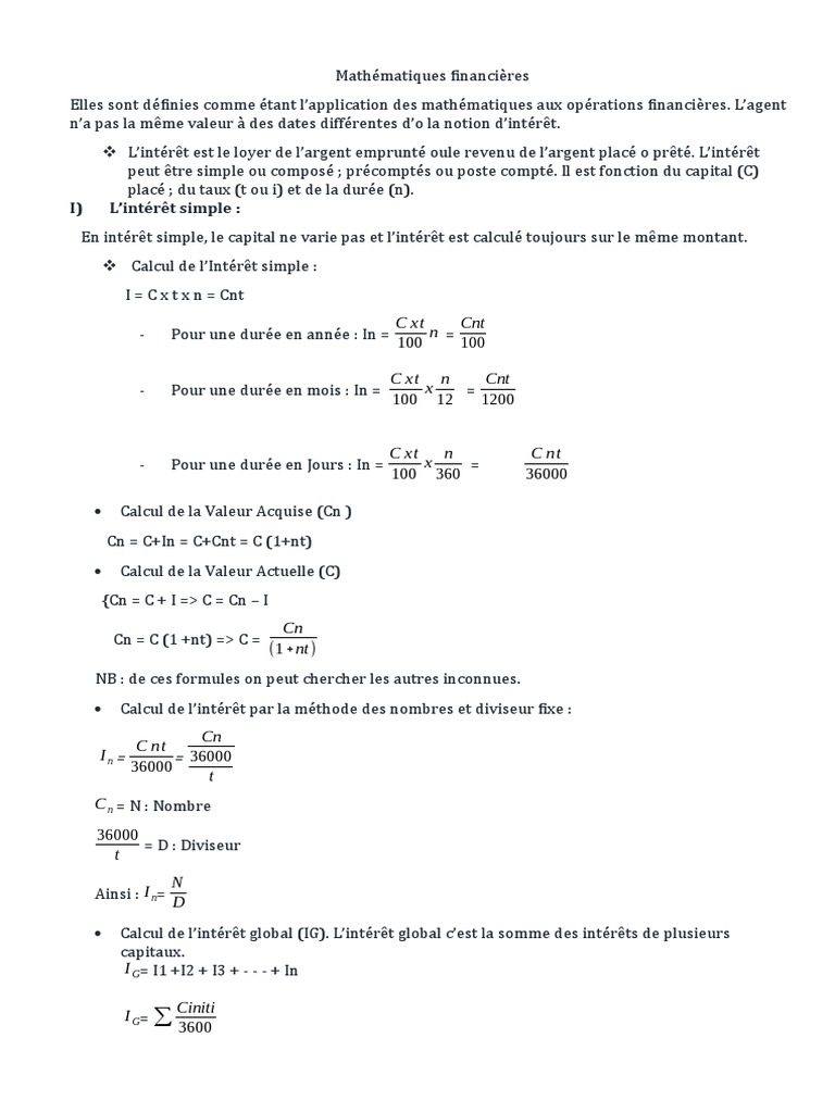 Mathématique Financière | PDF | Prêts | Investir
