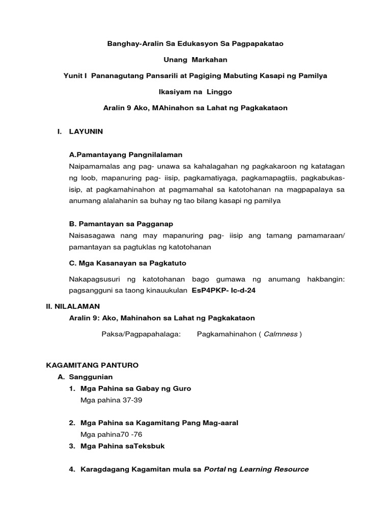 EsP4 DLP - 1st Quarter Aralin 9 | PDF