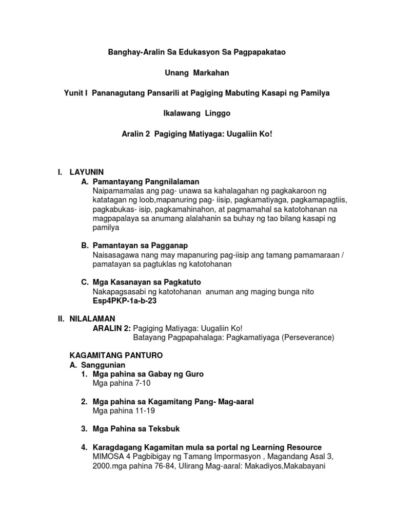 EsP4 DLP - 1st Quarter Aralin 2 | PDF