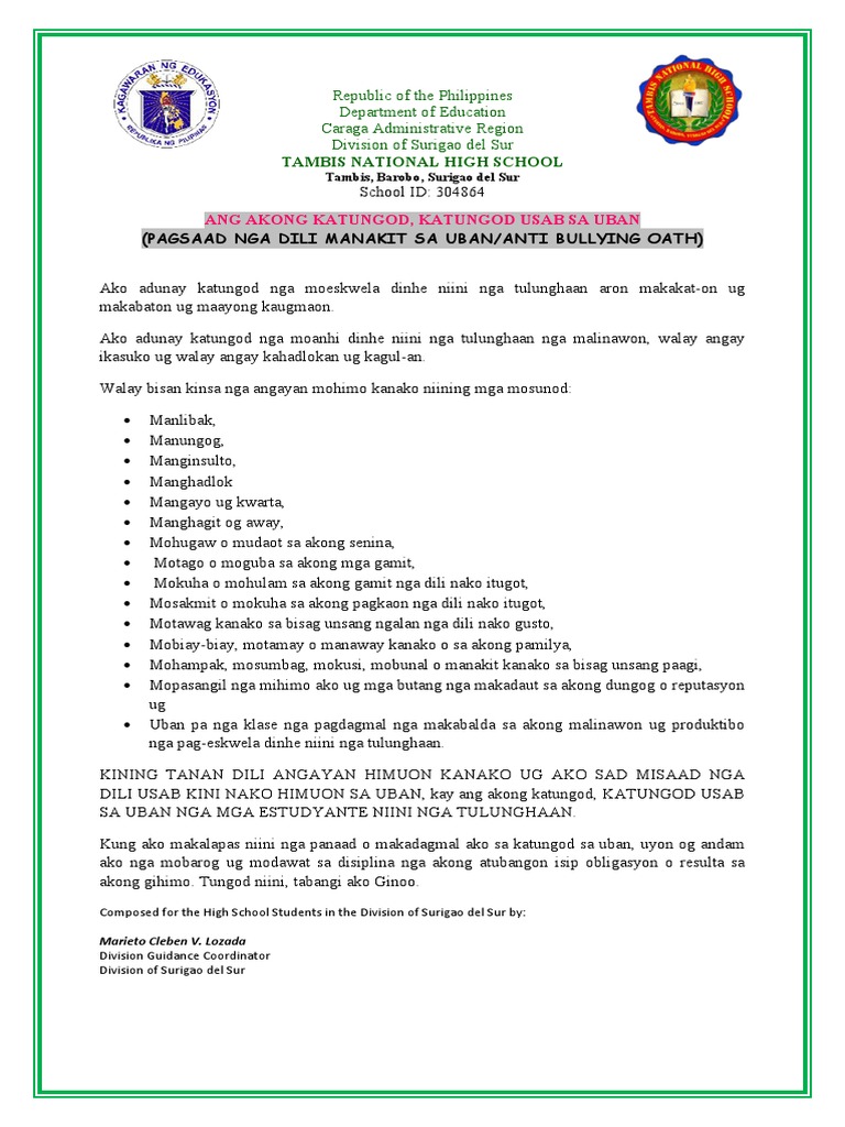 Anti Bullying Oath | PDF