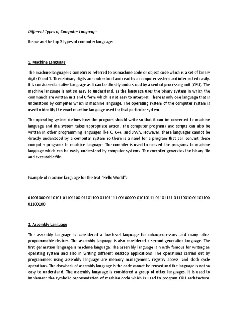 Different Types of Computer Language | PDF | Programming | Computer Program