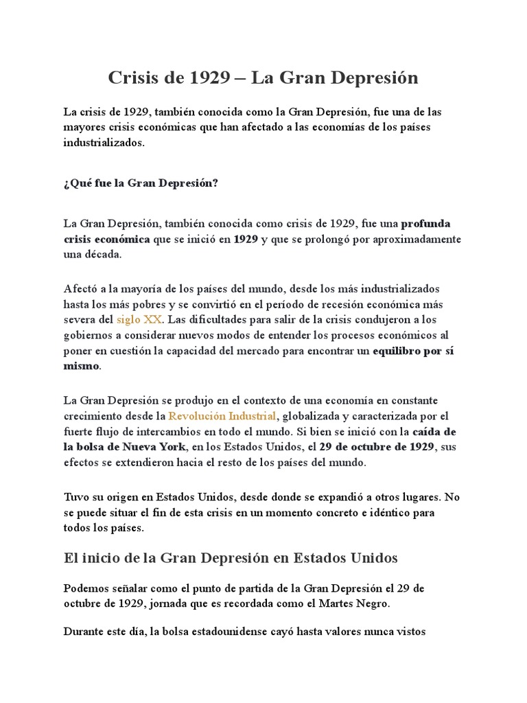 La Gran Depresion de Los 30 y El Crack Del 29 | PDF | Gran depresion ...