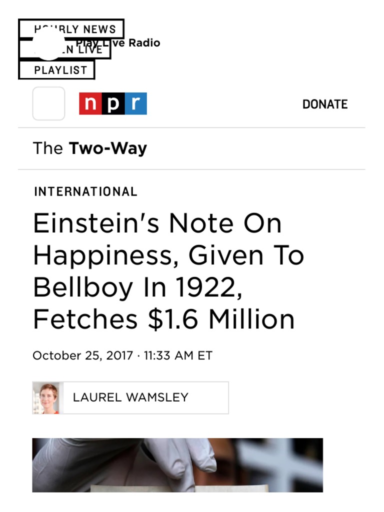 Einstein's Note On Happiness, Given To Bellboy in 1922, Fetches $1.6 ...