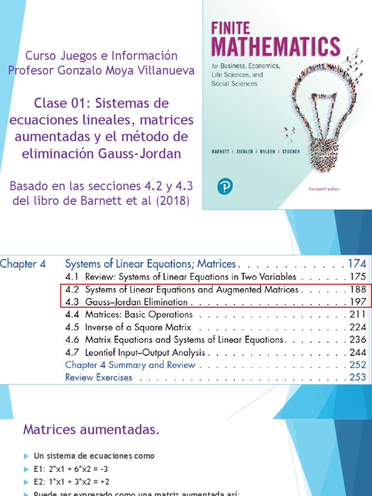 Clase 01 - Sistemas de Ecuaciones Con Matrices Aumentadas | PDF | Ecuaciones | Matriz (Matemáticas)