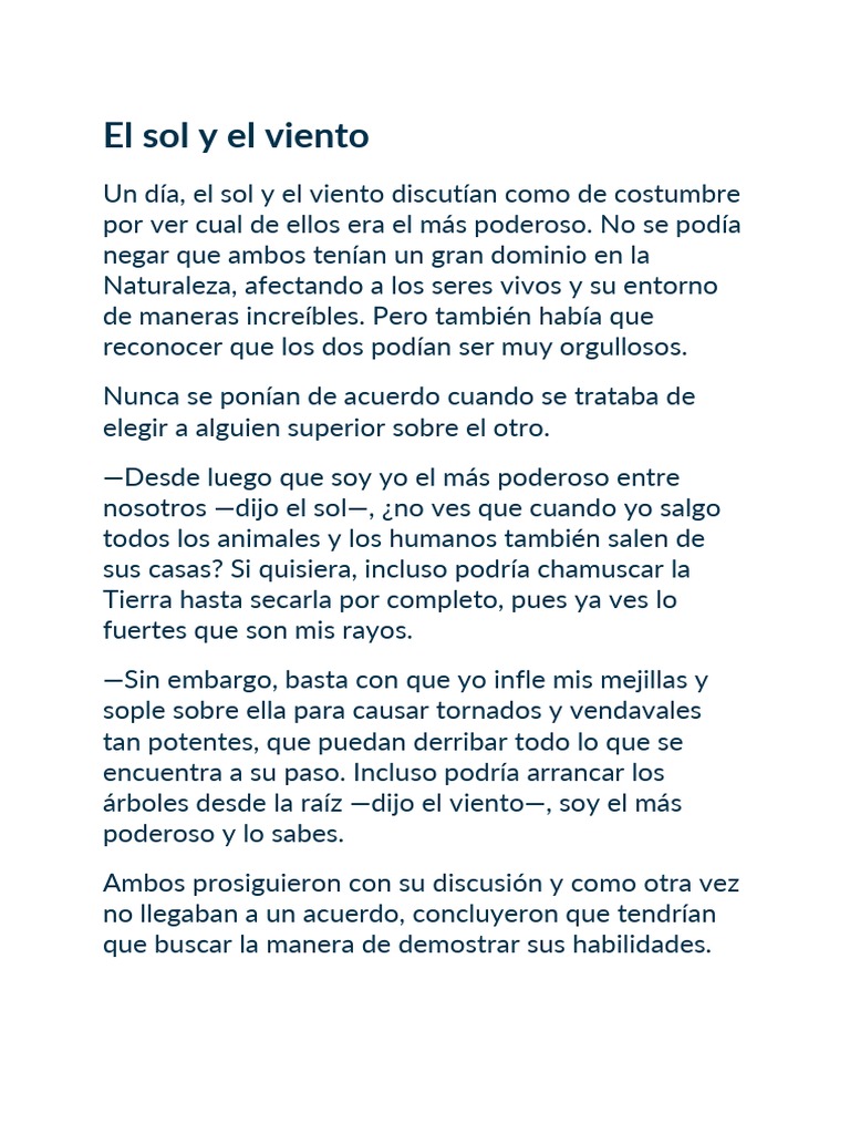 El Sol y El Viento - Cuento | PDF