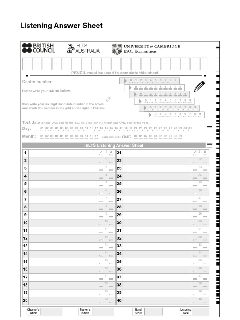 Listening Answer Sheet | PDF | International English Language Testing ...