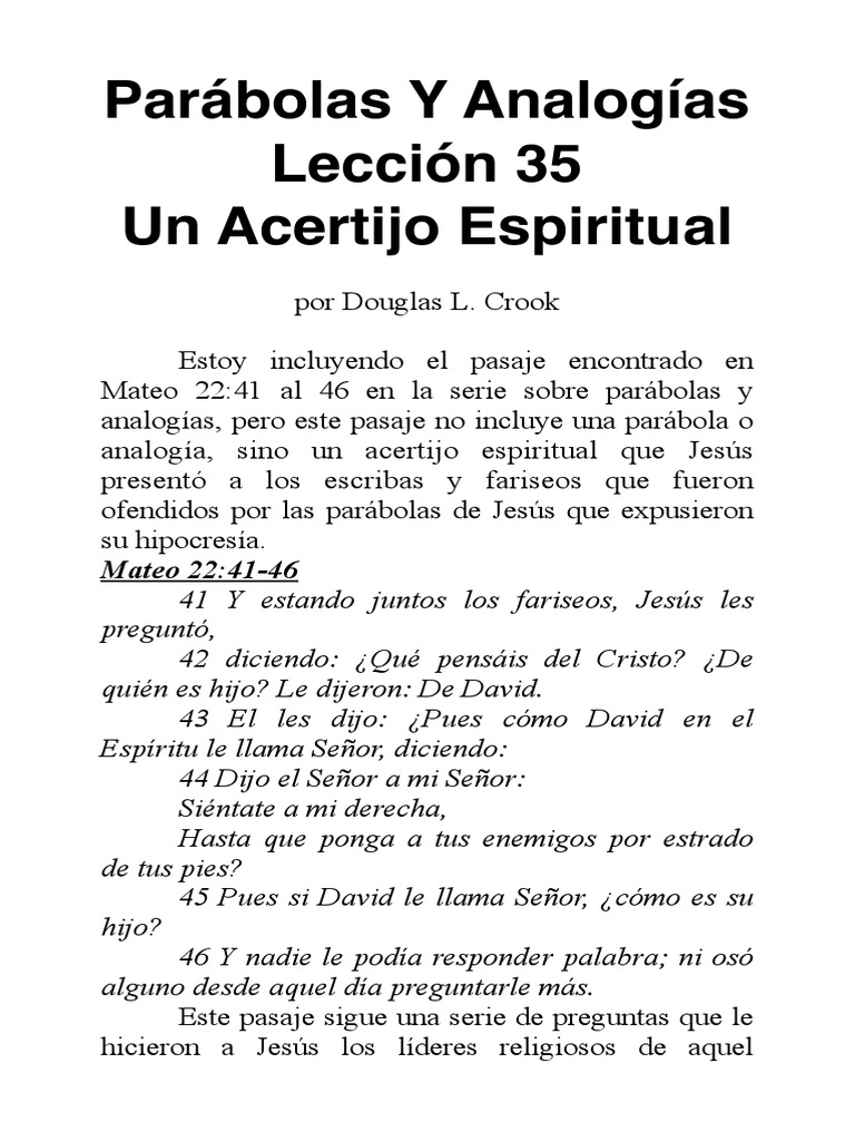 Parabolas Y Analogias Leccion 35 Un Acertijo E | PDF | Jesús | Mesías Parabolas Y Analogias Leccion 35 Un Acertijo E | PDF | Jesús | Mesías