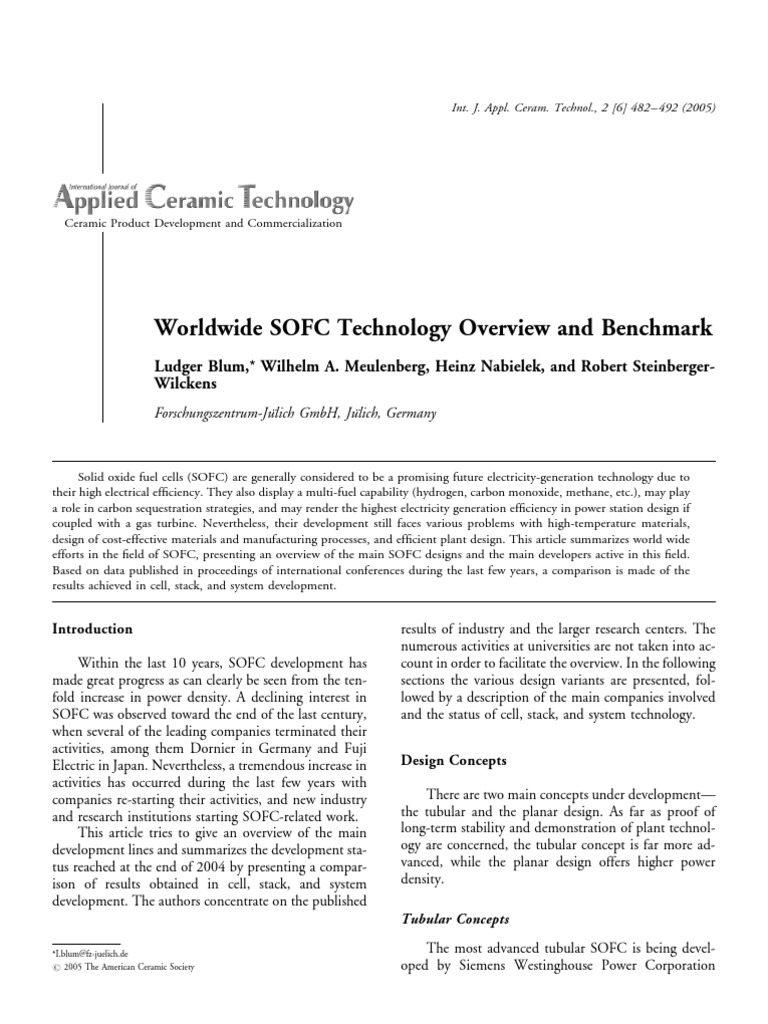 SOFC Tech: Global Developments | PDF | Solid Oxide Fuel Cell | Physical Sciences