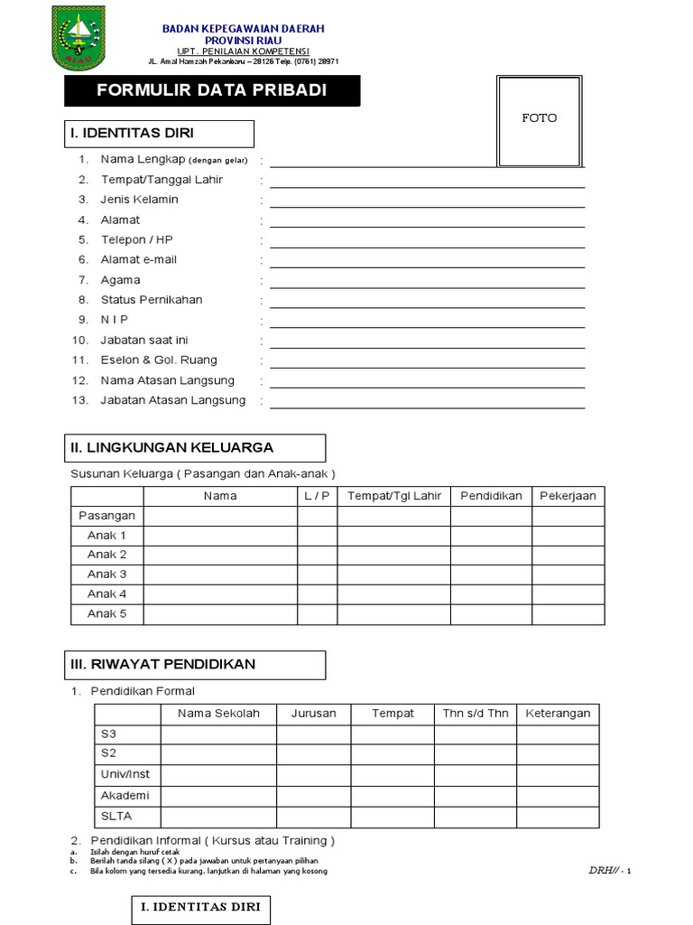Form Data Pribadi | PDF