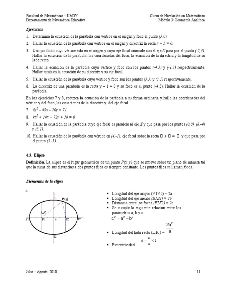 Problemas Sobre La Elipse | PDF | Elipse | Geometría Elemental