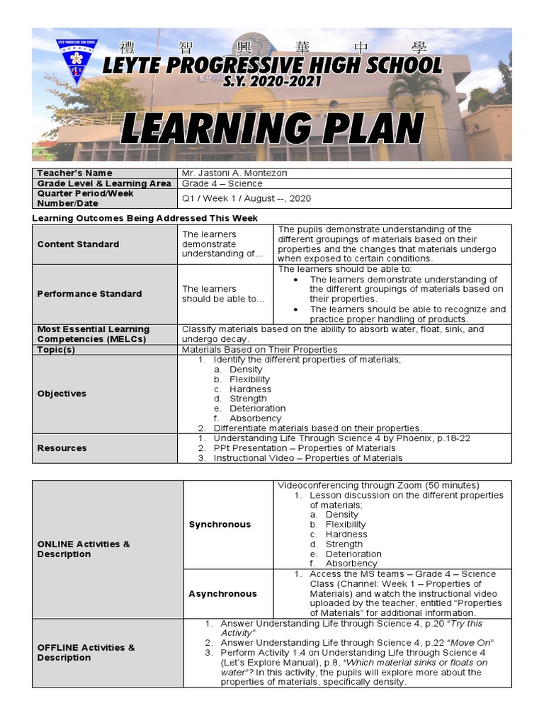 G4-Week 1 - Materials Based on Their Properties | PDF | Learning | Pedagogy