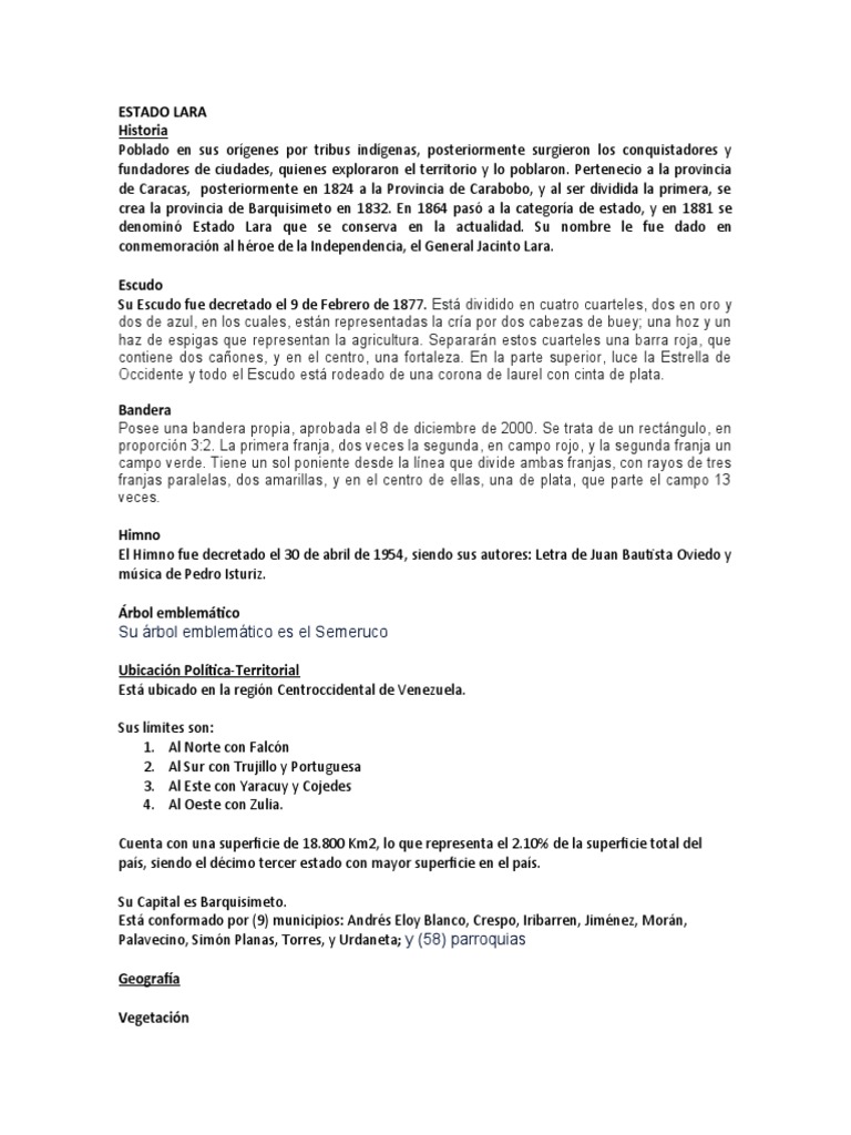 Geografía e Historia del Estado Lara | PDF | Ciencias sociales | Historia