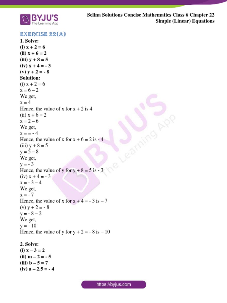 Class 6 Simple Linear Equations Guide | PDF | Equations | Mathematics