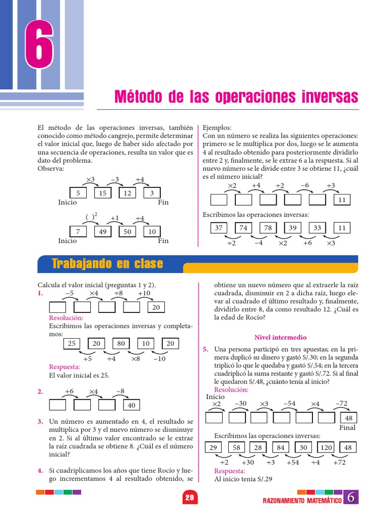 RM P 6ºgra S6 Metodo de Las Operaciones Inversas | PDF