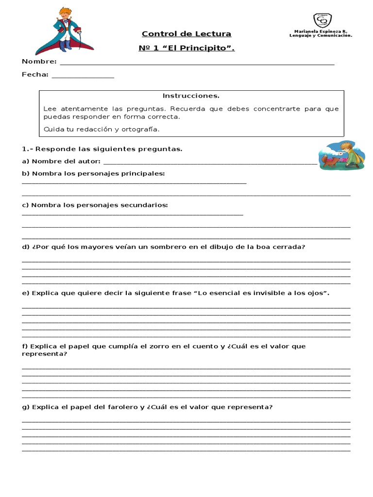 Control de Lectura: El Principito | PDF | El Principito