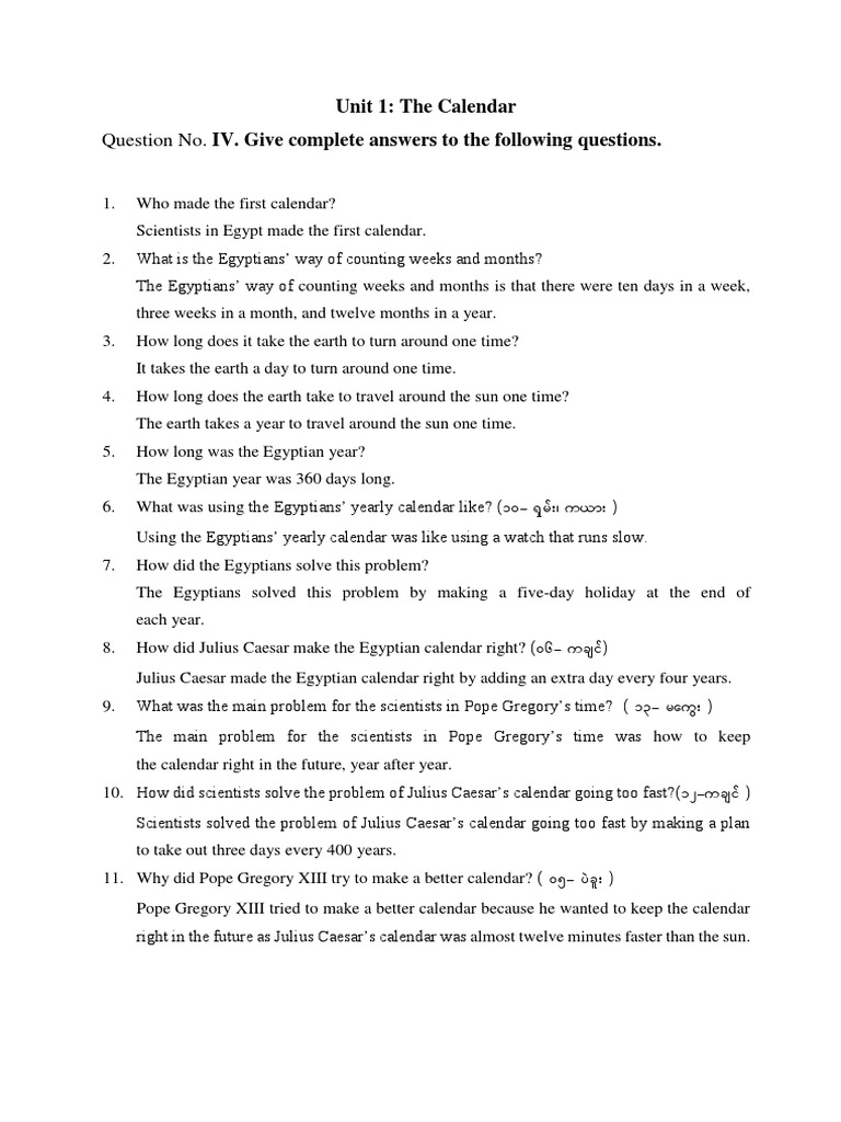 Unit 1 The Calendar G 11 | PDF | Calendar