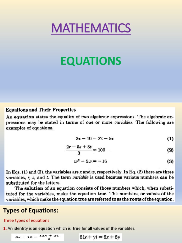 EQUATIONS and INEQUALITIES | PDF | Quadratic Equation | Equations
