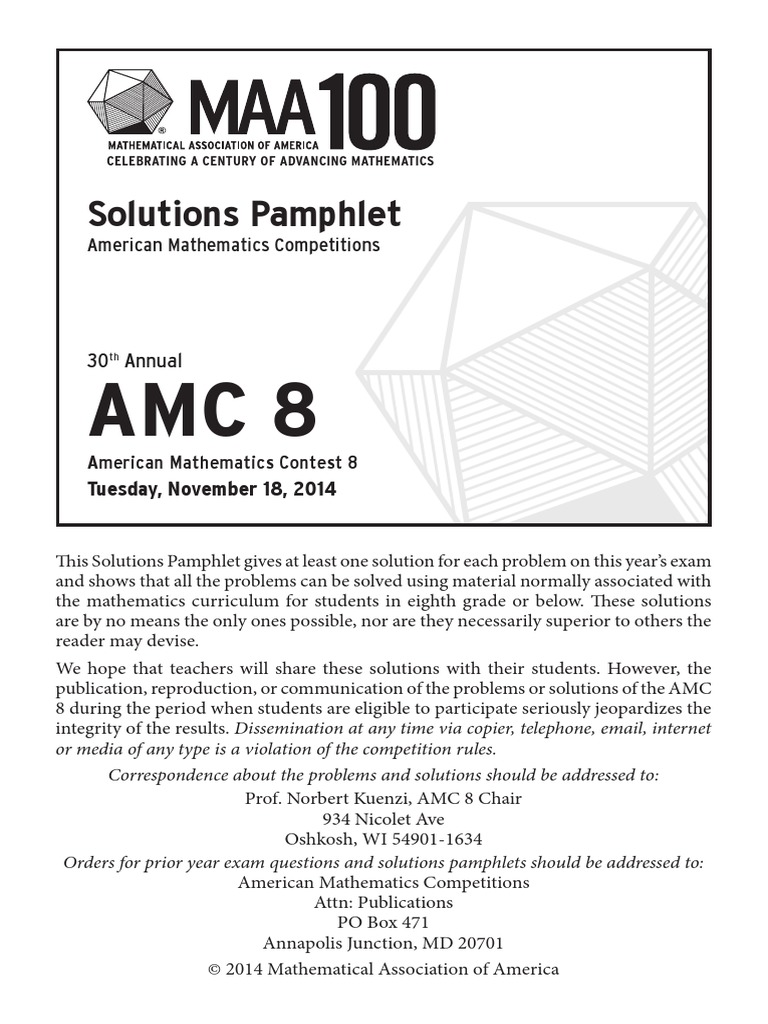 2014 AMC8 Solutions | PDF | Triangle | Median