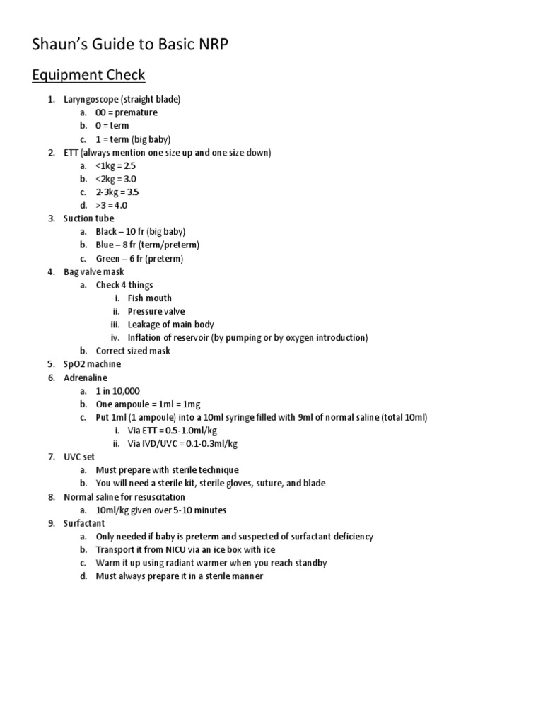 Shaun's Guide To Basic NRP: Equipment Check | PDF | Cardiopulmonary ...